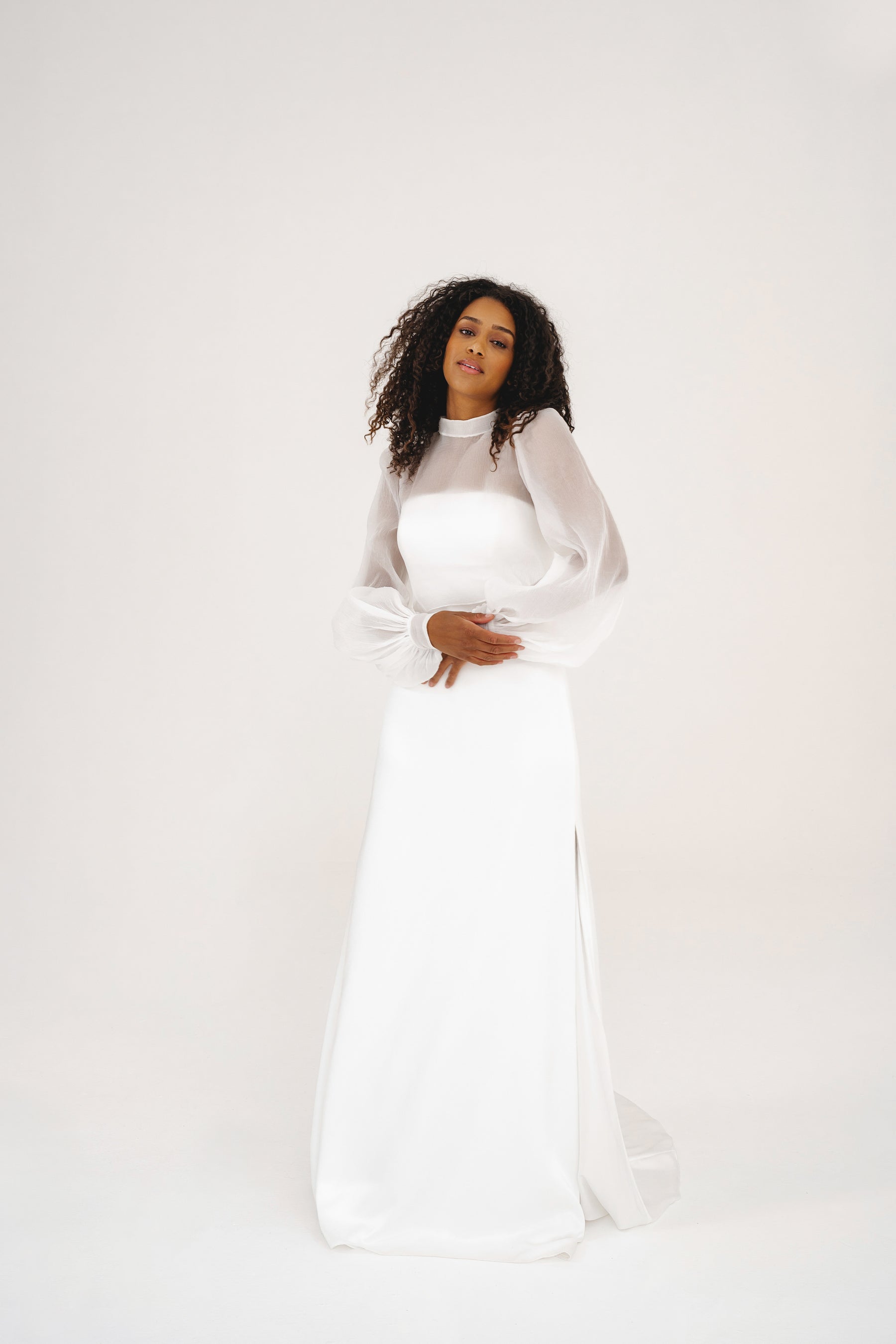 JOJO JACKET | High Neck Crinkle Chiffon Bridal Jacket