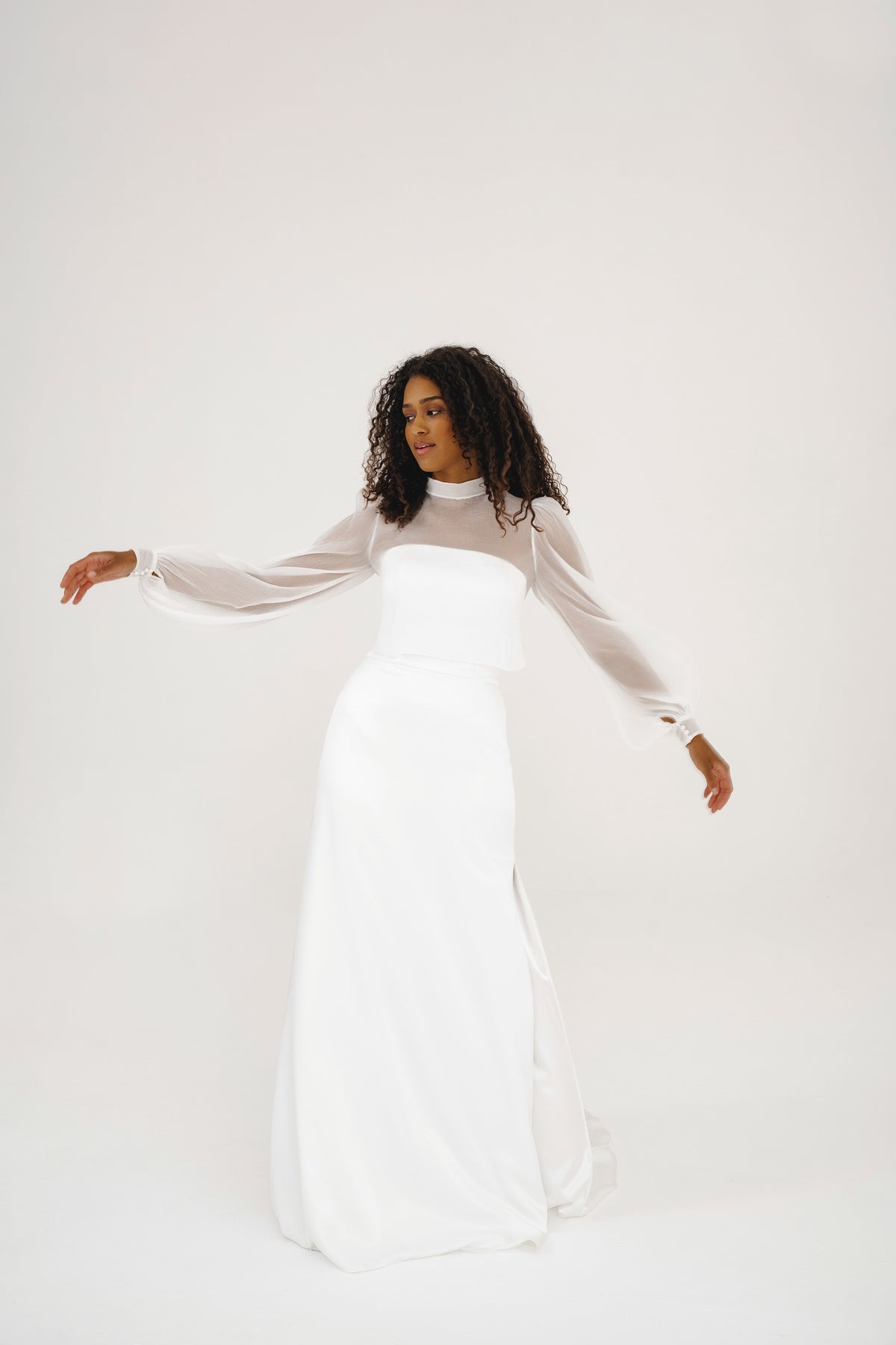 JOJO JACKET | High Neck Crinkle Chiffon Bridal Jacket