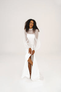 JOJO JACKET | High Neck Crinkle Chiffon Bridal Jacket