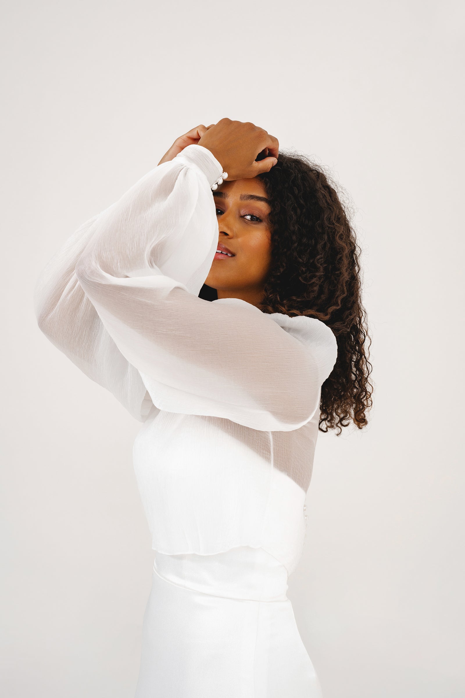 JOJO JACKET | High Neck Crinkle Chiffon Bridal Jacket