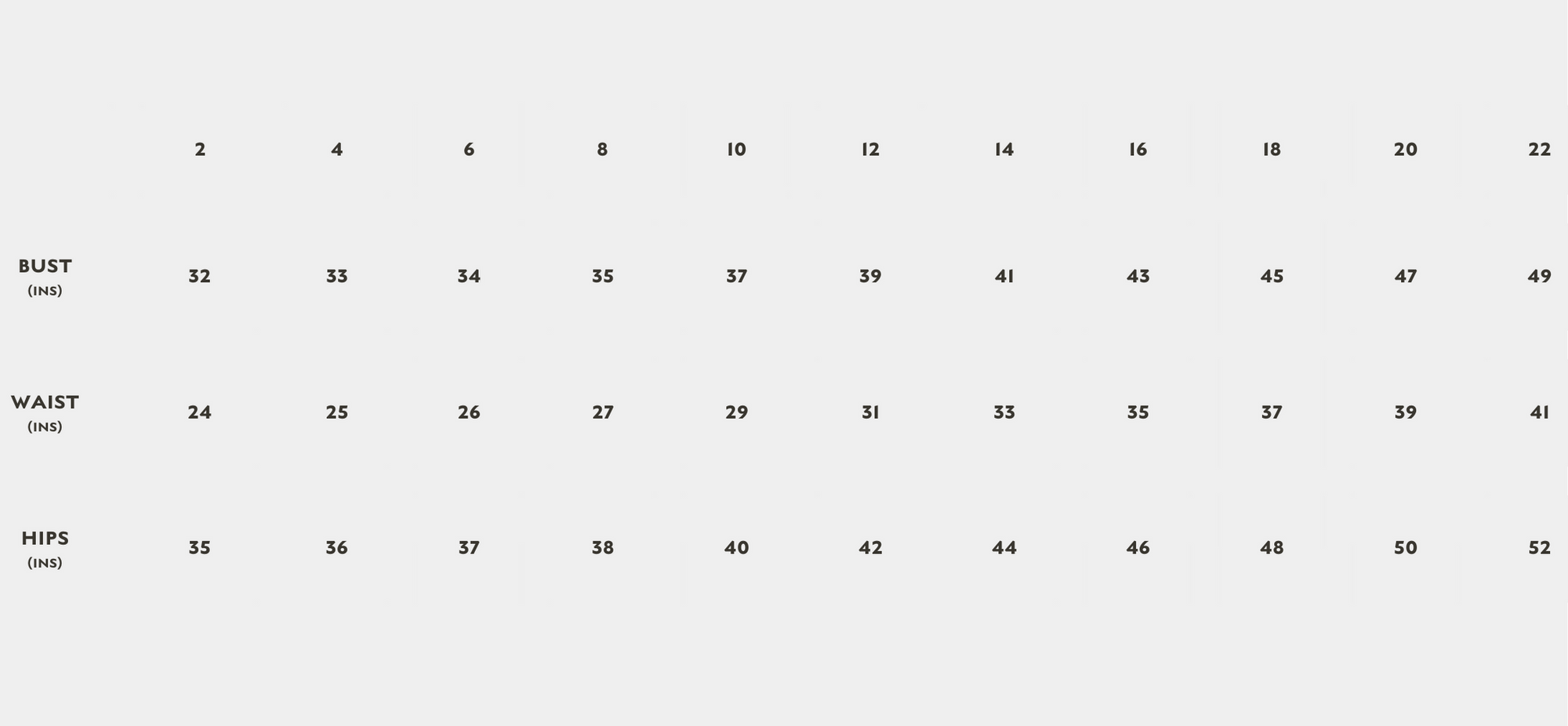 Love Story London | Size chart
